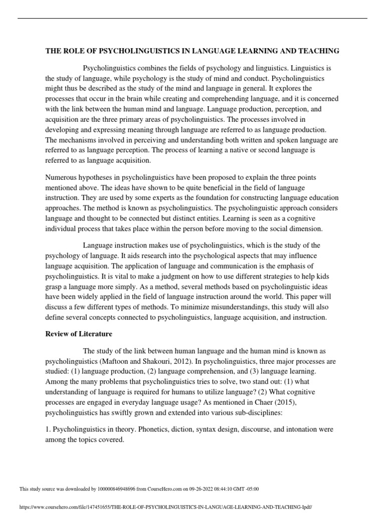 The Role of Psycholinguistics in Language Learning and Teaching I PDF ...