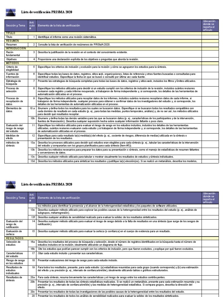 PRISMA 2020 Checklist | PDF | Metaanálisis | Parcialidad