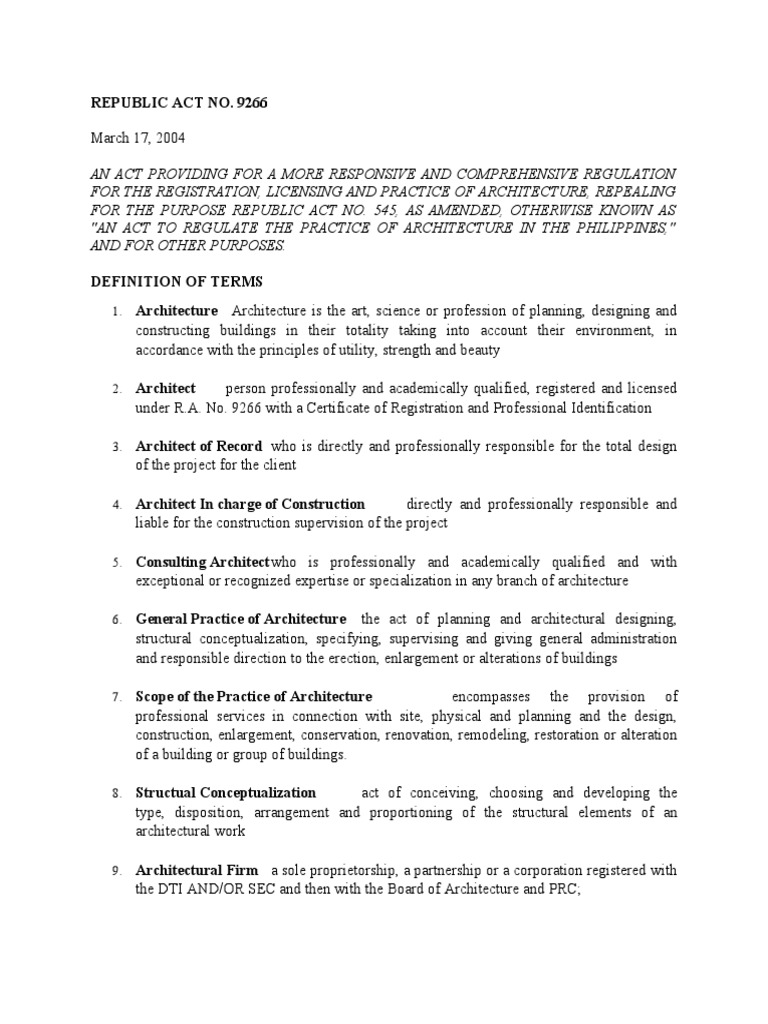 Ra 9266 | PDF | Licensure | Architect