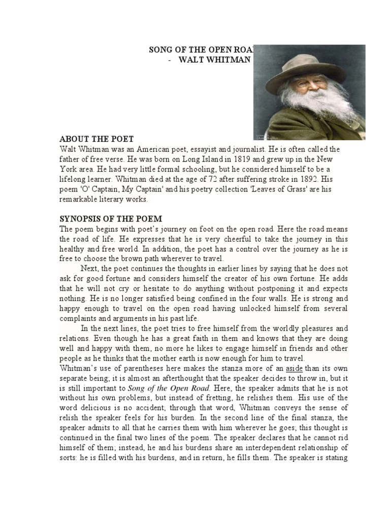 Lesson 5 - Song of The Open Road | PDF | Poetry | Walt Whitman