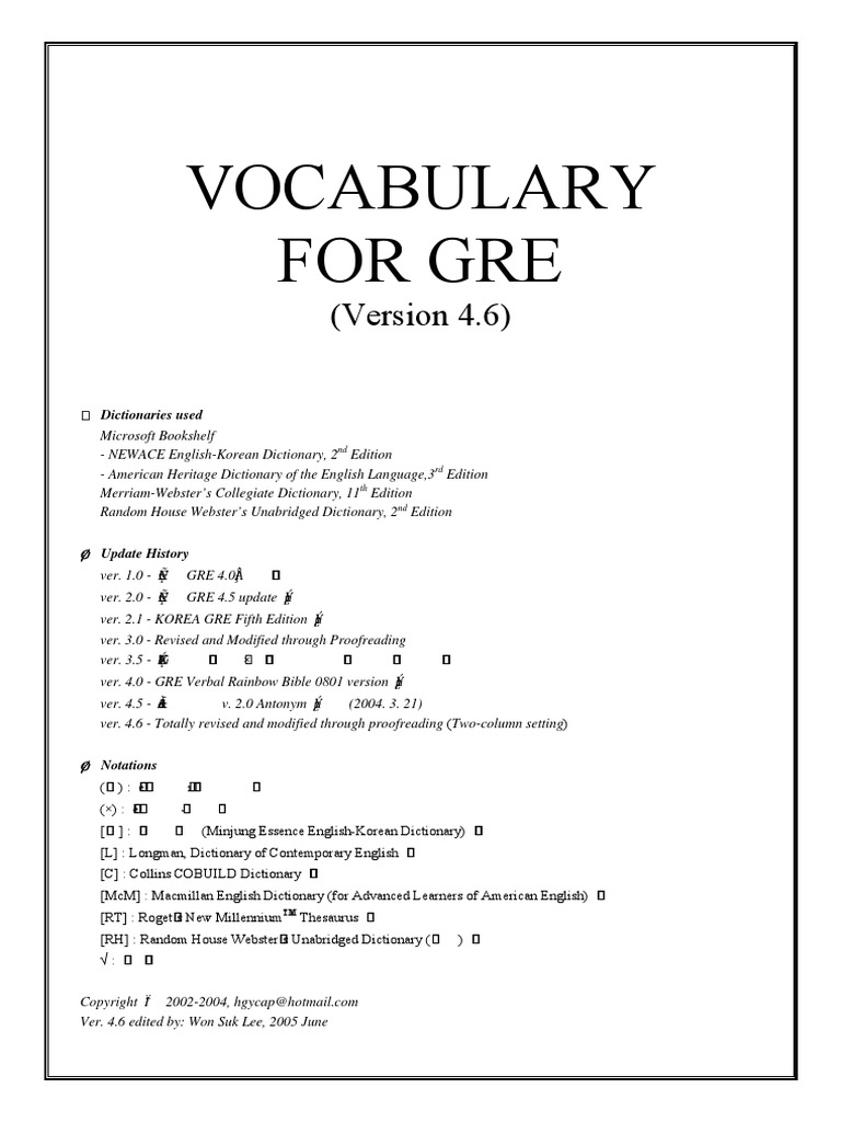 Gre - Vocabulary For GRE | PDF | Taste | Color