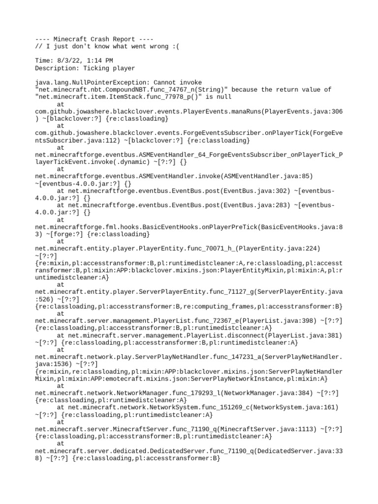 Crash 2022 08 03 131435 Server Pdf Java Programming Language Computer Science 5839