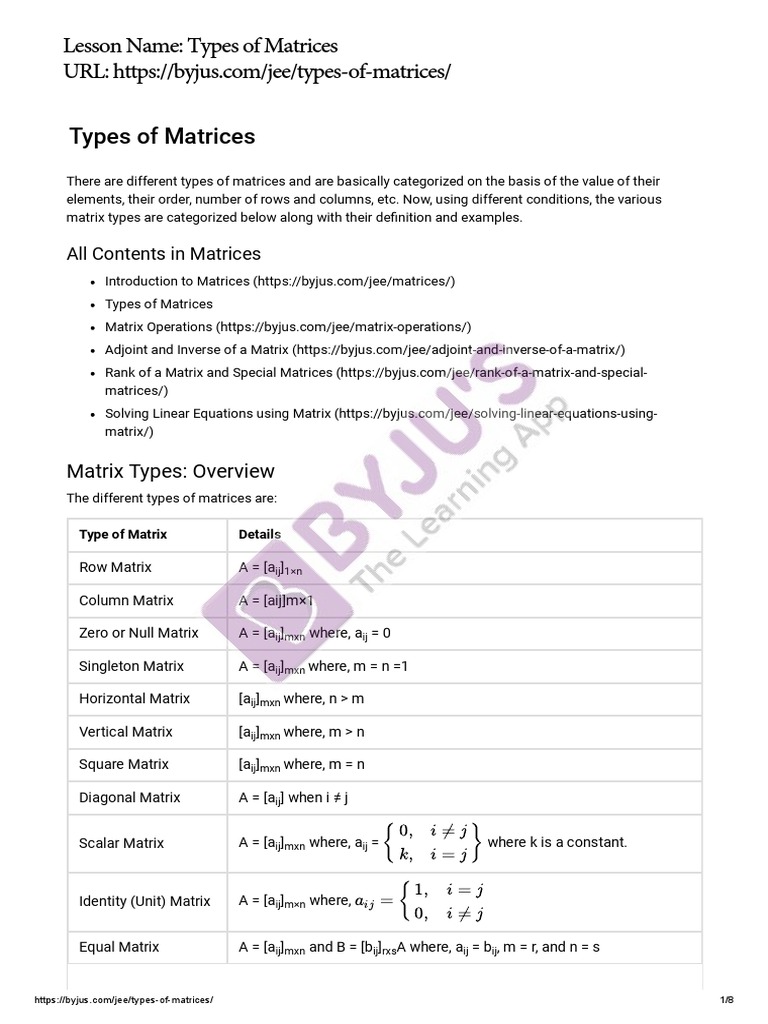 Types of Matrices | PDF | Matrix (Mathematics) | Mathematical Analysis