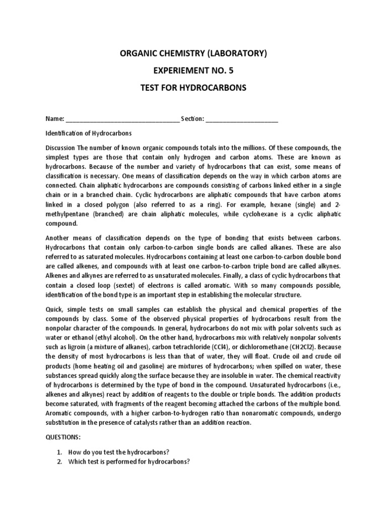 Hydrocarbon Testing for Students | PDF | Hydrocarbons | Alkene