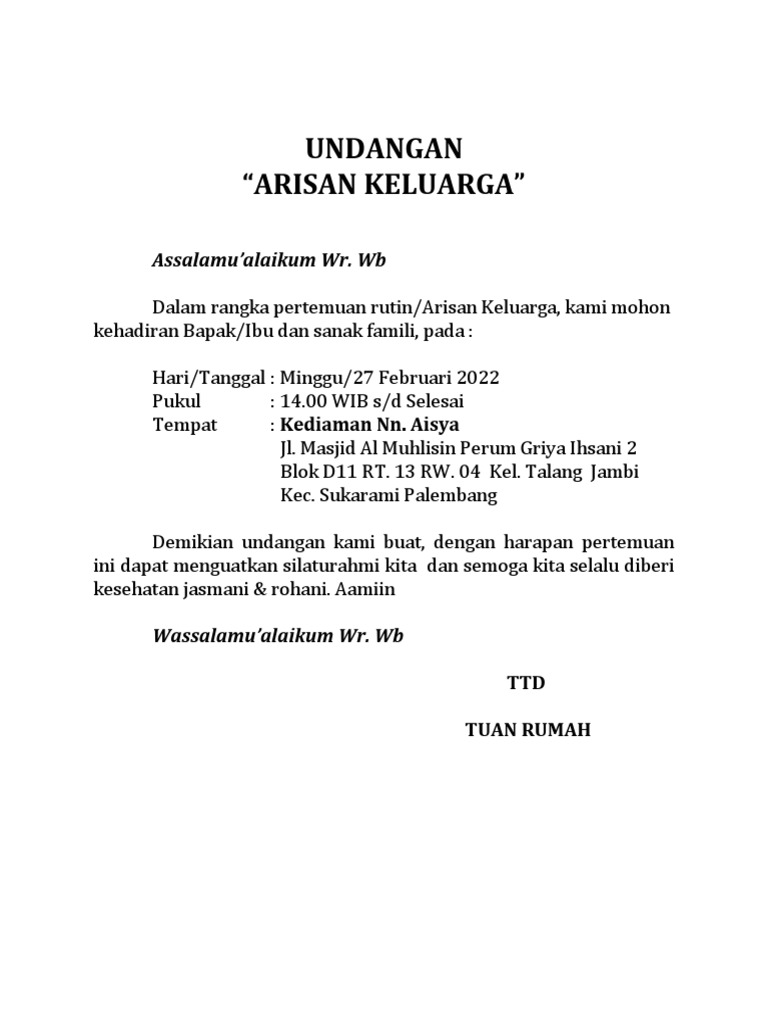 Undangan Arisan Keluarga Pdf