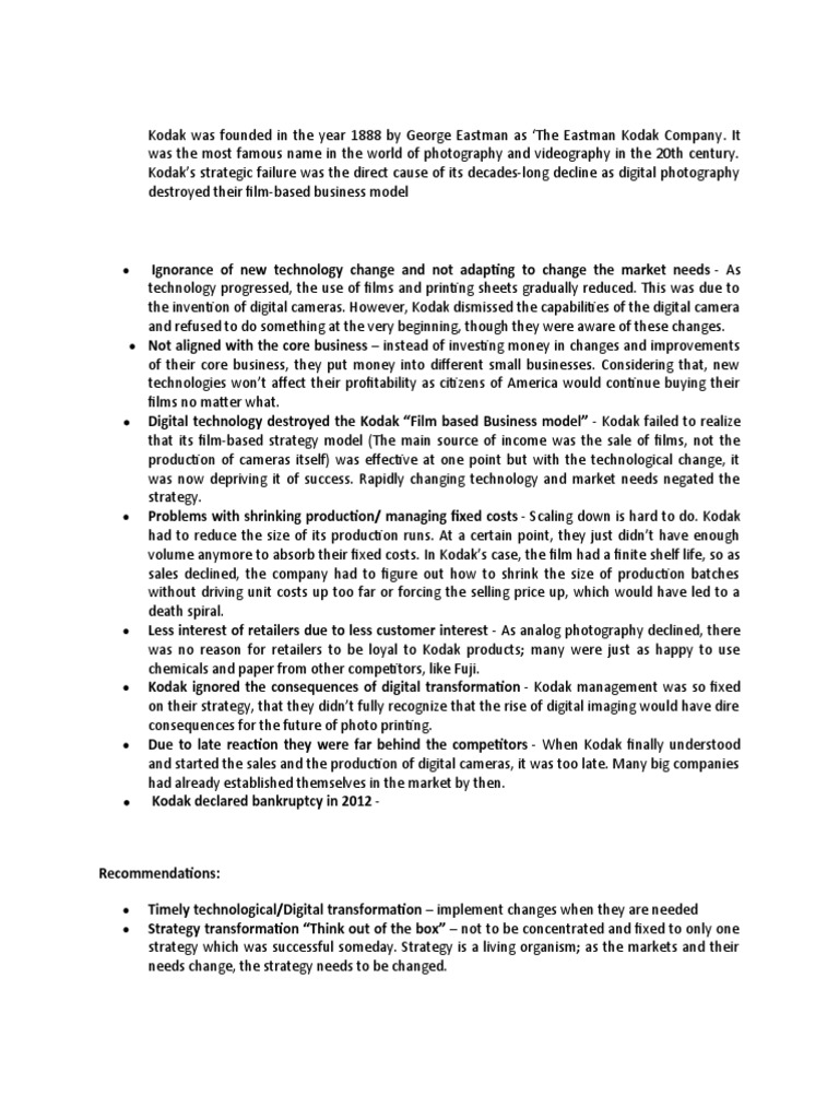 Kodak Case Study | PDF | Business Economics | Economies