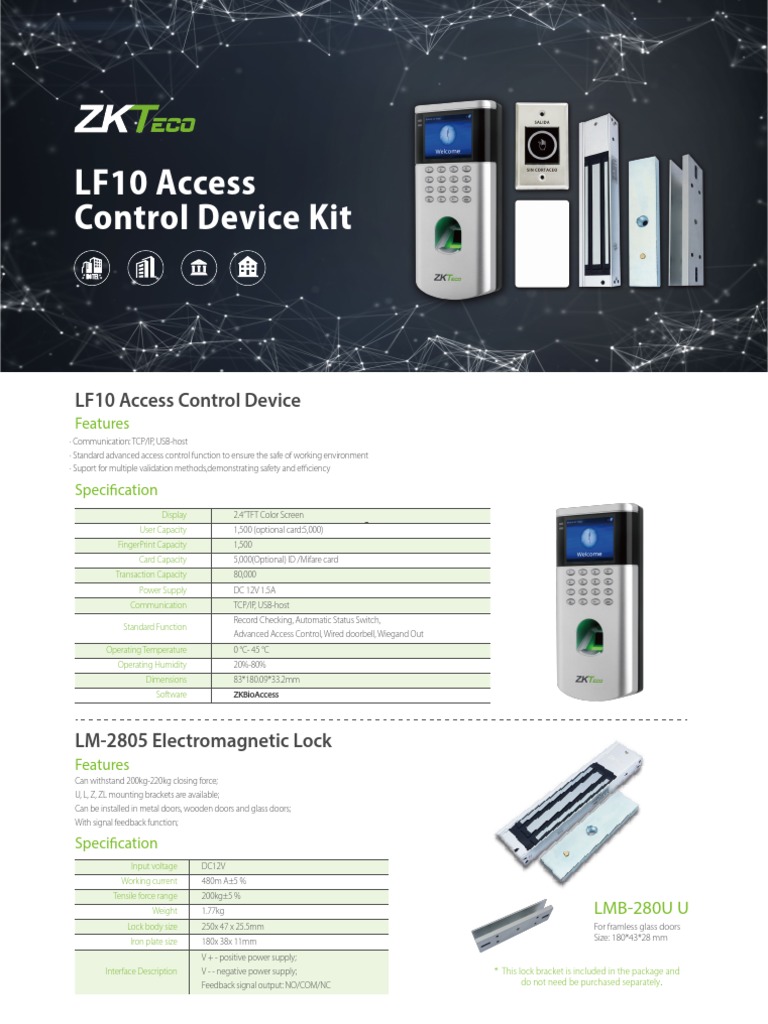LF10KIT Specsheet | PDF | Access Control | Power Supply