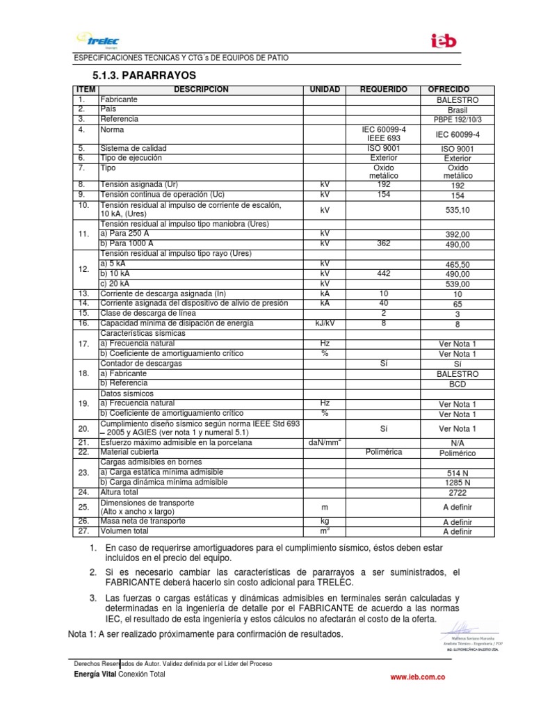 Trelec - Pn14-Se-General-Descargadores 192 KV | PDF | Electricidad ...