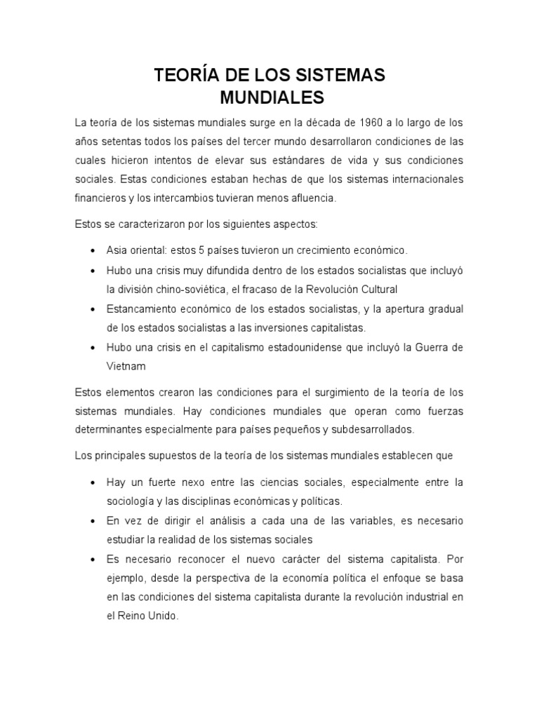Teoria de Los Sistemas Mundiales | PDF | Teoría de sistemas mundiales | Capitalismo