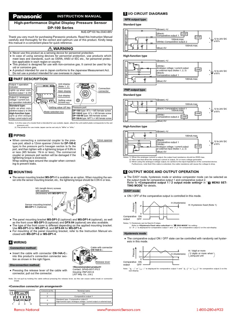 Panasonic Dp-100 Series Instruction Manual | PDF | Electrical Connector | Equipment