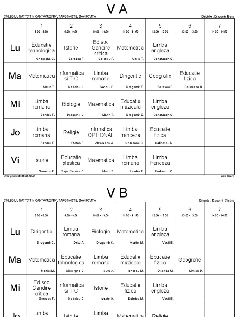 Orar Elevi 21.03.2022 | PDF