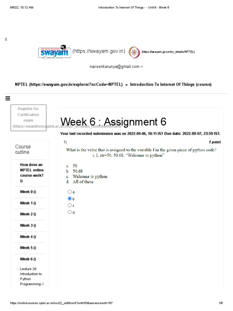 WEEK 6 Introduction To Internet of Things Unit 8 Week 6 Solutions ...