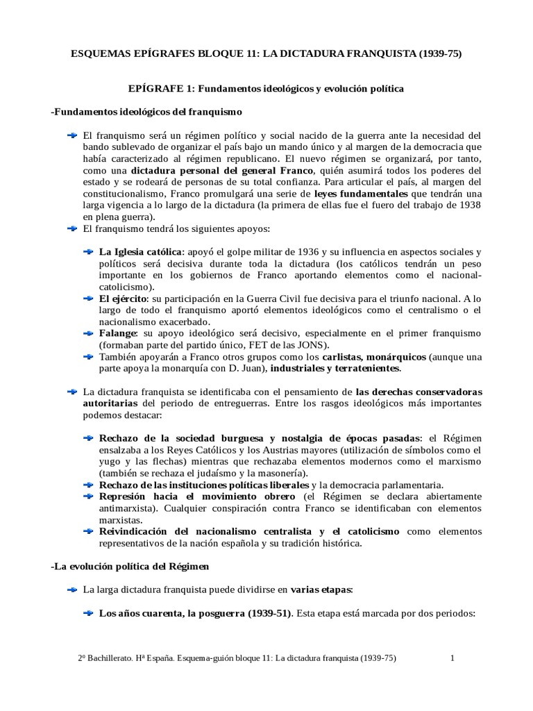 Esquema Bloque 11 Franquismo | PDF | España franquista | Francisco franco