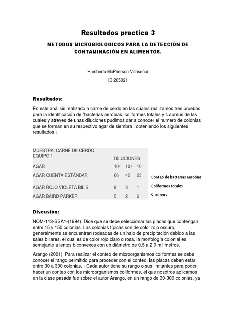Reporte Practica 3 | PDF | Carne | Las bacterias