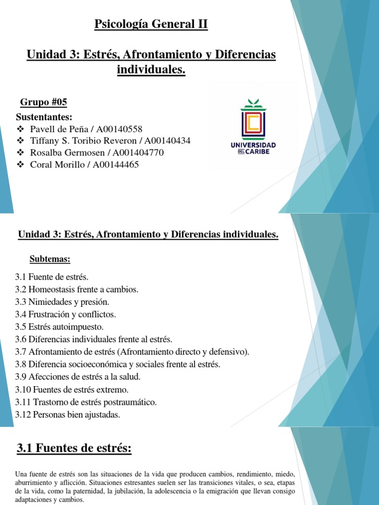 Diapositiva Unidad 3, PSIC GRAL 2 PDF | PDF | Estrés (biología) | Trauma psicólogico