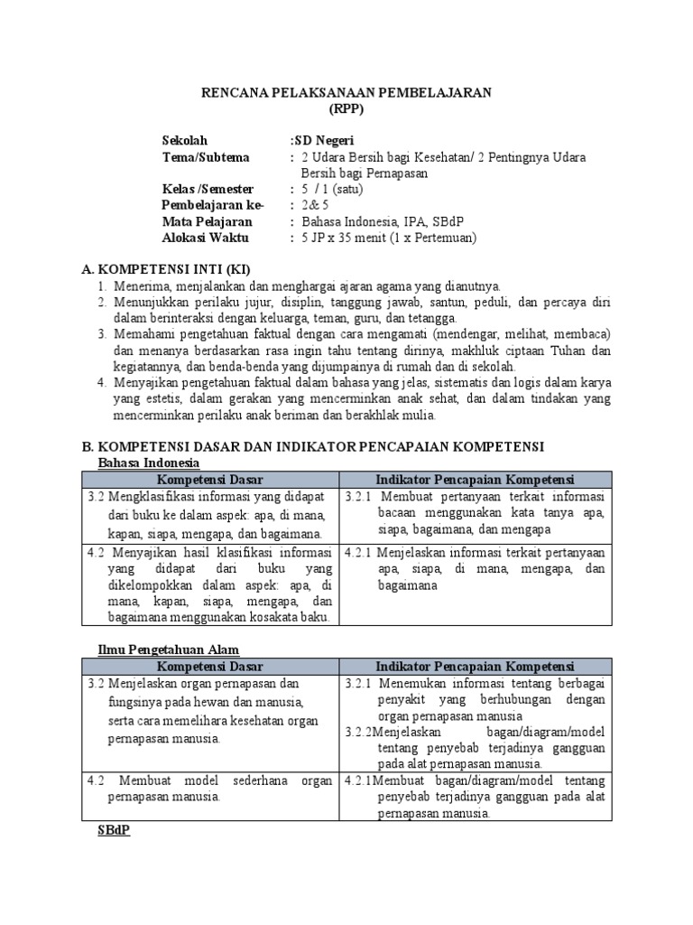 RPP Tema 2 Subtema 2 PB 2&5 | PDF