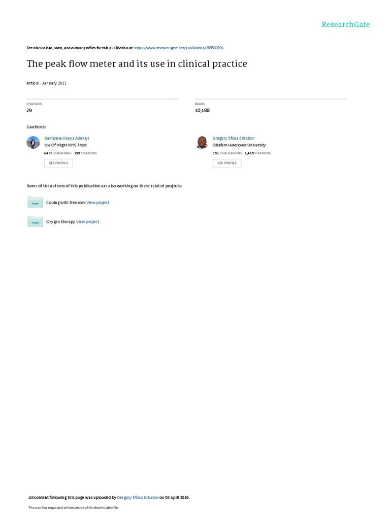 Using Peak Flow Meters to Diagnose and Manage Asthma | PDF | Asthma ...