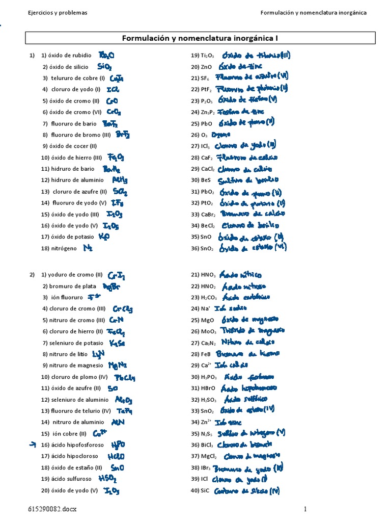 IB1 Ejercicios de Formulación Inorgánica I - Ed03 Cast | PDF | Rieles ...