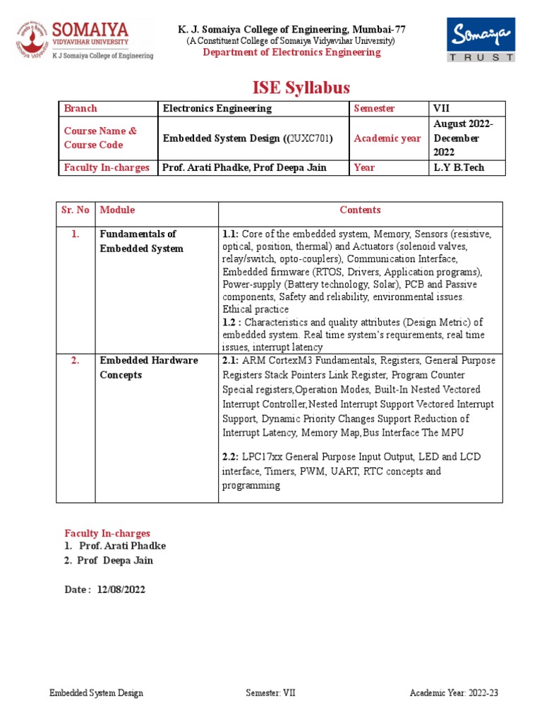 ESD ISE Syllabus 2022 | PDF | Embedded System | Electrical Engineering