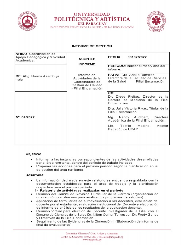 Formato Informe de Gestión - Julio - Signed | PDF | Evaluación