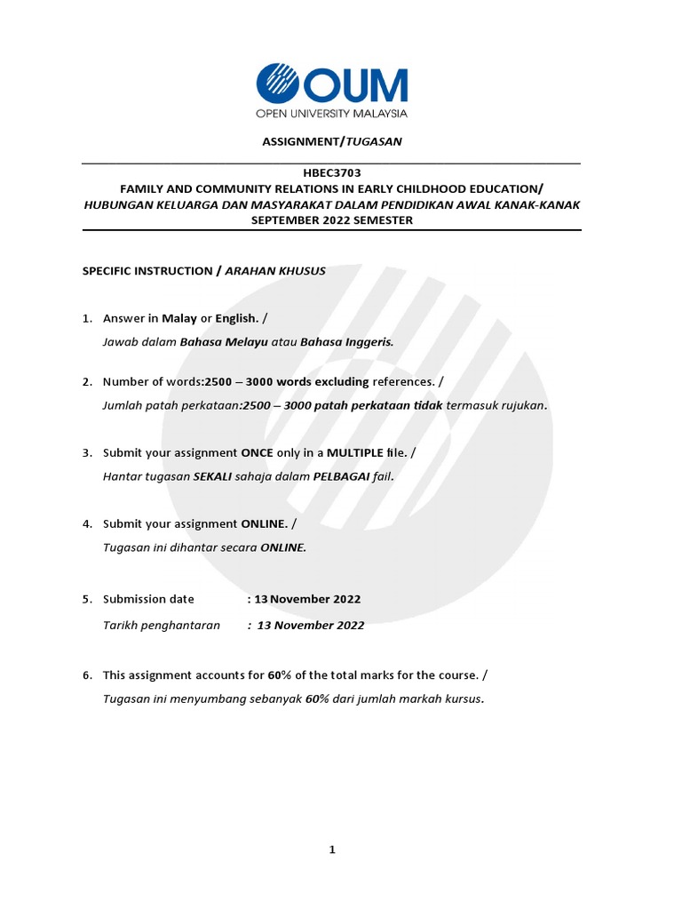 Assignment/Tugasan HBEC3703 Family and Community Relations in Early Childhood Education ...