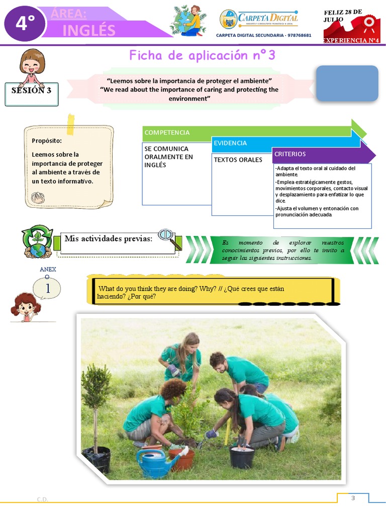 4° Ficha de Aplicación-Sesión 3 - Exp 4 - Inglés | PDF