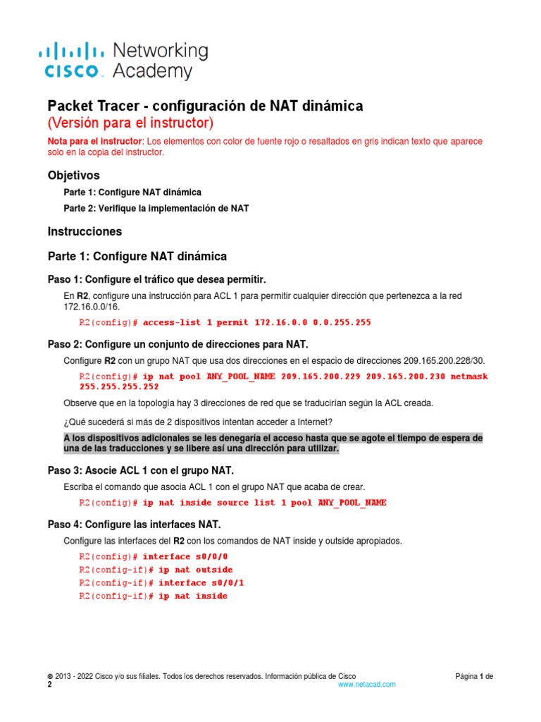 6.5.6 Packet Tracer - Configure Dynamic NAT - ILM | PDF | Arquitectura de Computadores ...