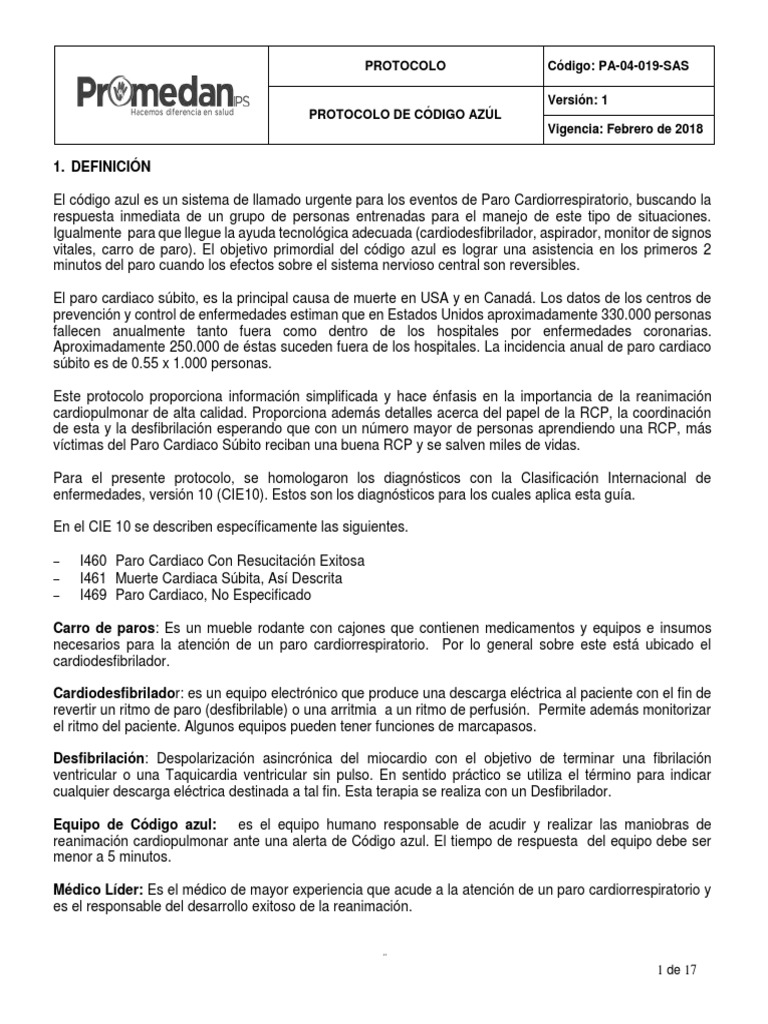 Codigo Azul | PDF | Paro cardíaco | Reanimación cardiopulmonar