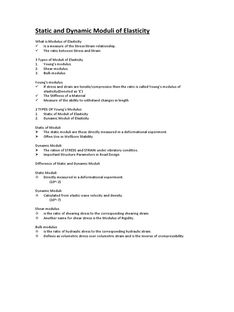 Static and Dynamic Moduli of Elasticity & GROUTING | PDF | Young's ...