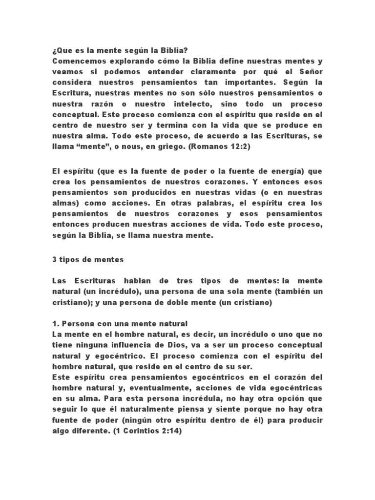 La mente según la Biblia: definición y tipos | PDF | Alma | David