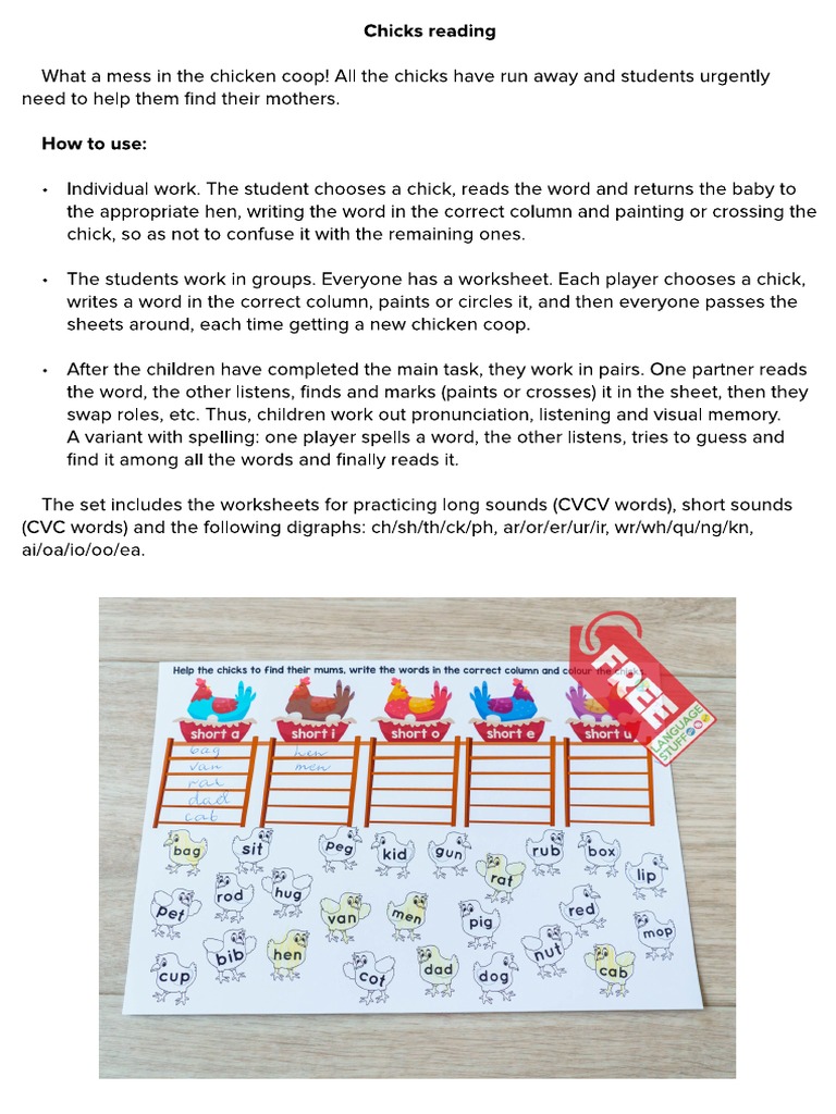 ChicksReadingworksheet 1 | PDF