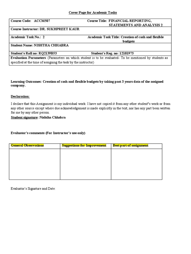Accm507 Ca2 Nishtha Chhabra | PDF | Budget | Expense Accm507 Ca2 Nishtha Chhabra | PDF | Budget | Expense