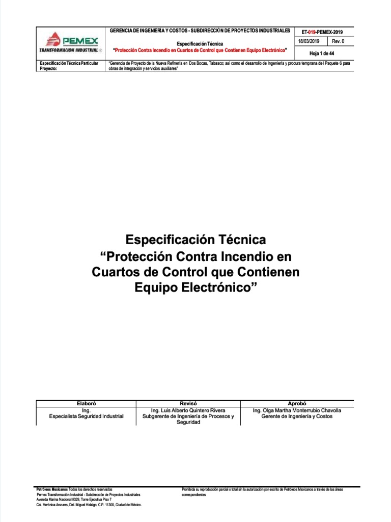 ET-PEMEX-019-2019 Proteccion-Vs-Inc-En-Cuartos-Control - Compress | PDF