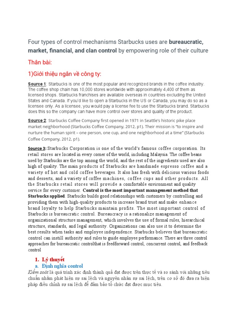 Four Types of Control Mechanisms Starbucks Uses | Download Free PDF ...