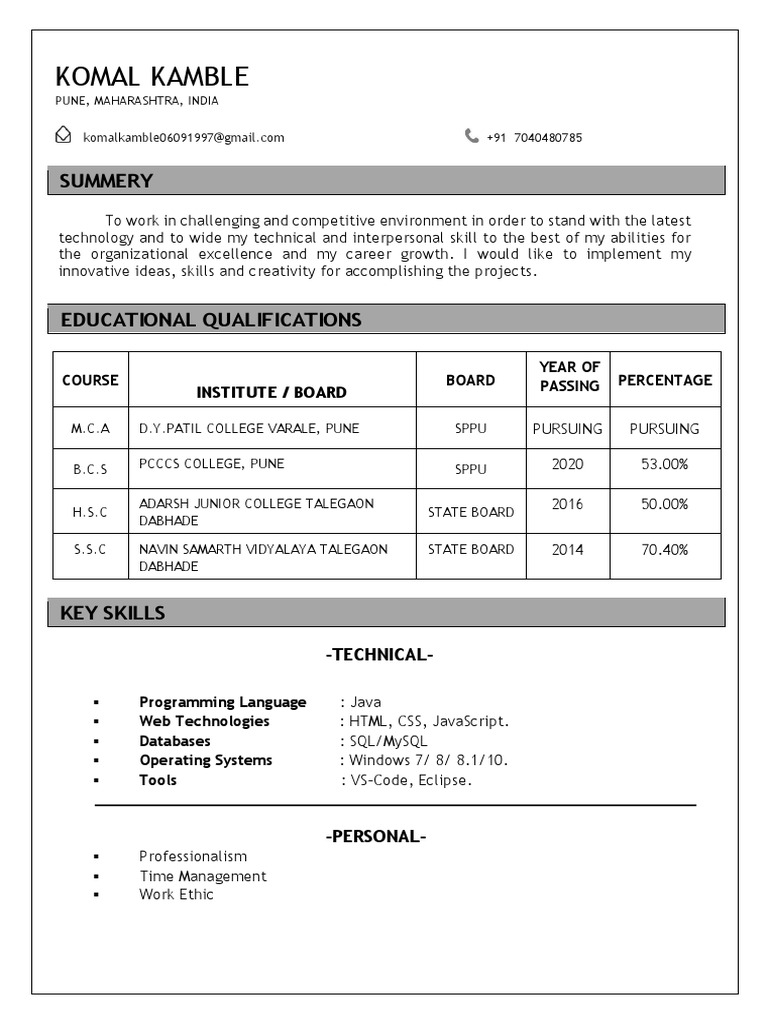 Komal Kamble - Resume | PDF | Information Technology Management | Software