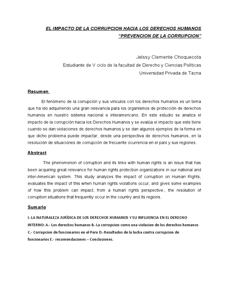 El Impacto de La Corrupcion Hacia Los Derechos Humanos | PDF | Derechos humanos | Corrupción ...