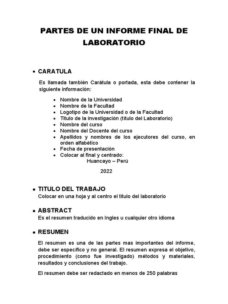 Partes de Un Informe Final de Laboratorio-3 | PDF | Teoría | Química