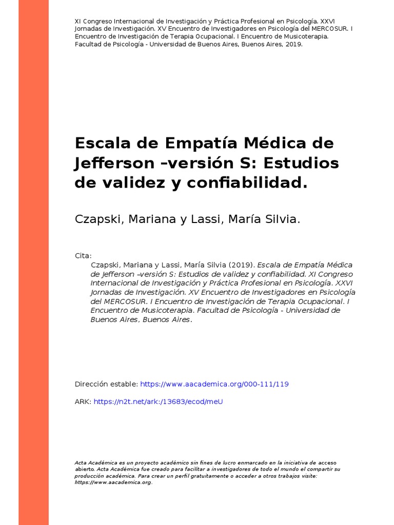 Czapski, Mariana y Lassi, María Silvia (2019) - Escala de Empatía ...