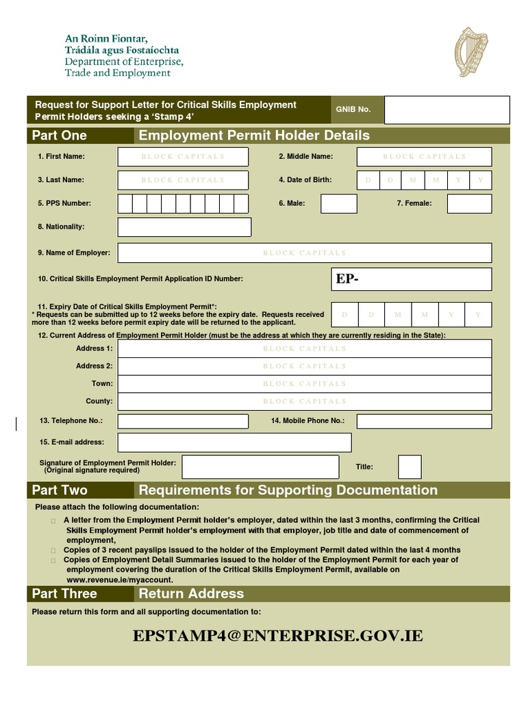 Request Support Letter Green Card Critical Skills Employment Permit ...