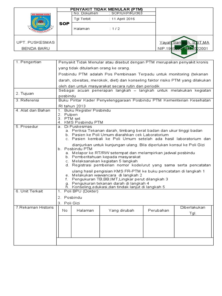 Sop Penyakit Tidak Menular PTM | PDF