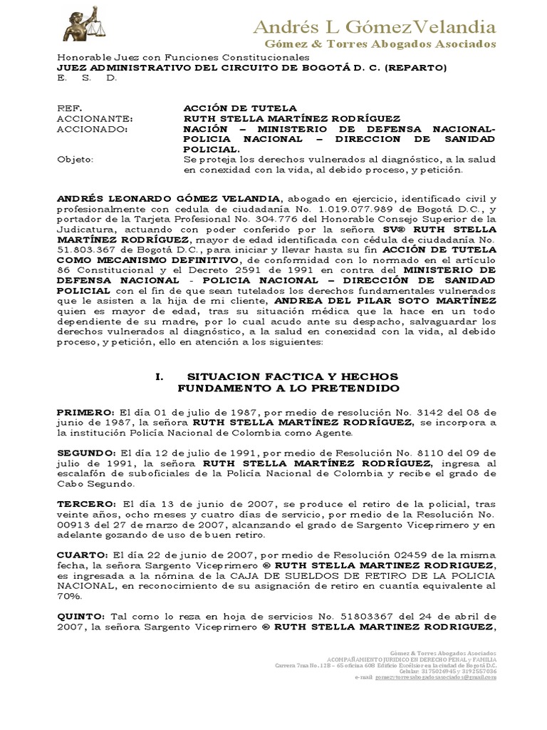 Tutela para proteger los derechos a la salud y debido proceso de una ...