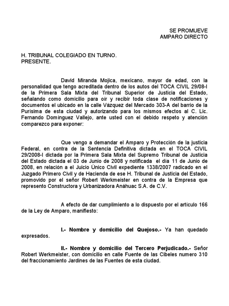 Amparo Directo Sentencia | PDF | Sentencia (ley) | Judicaturas Amparo Directo Sentencia | PDF | Sentencia (ley) | Judicaturas