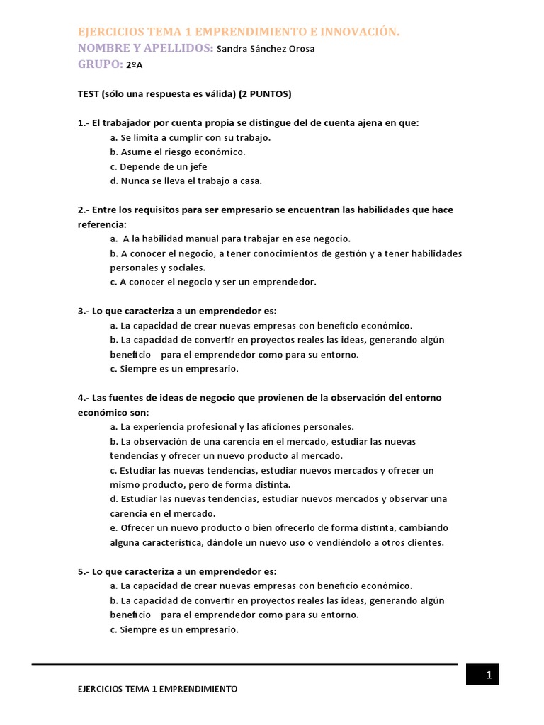 Ejercicios Tema 1 Emprendimiento e Innovación | PDF