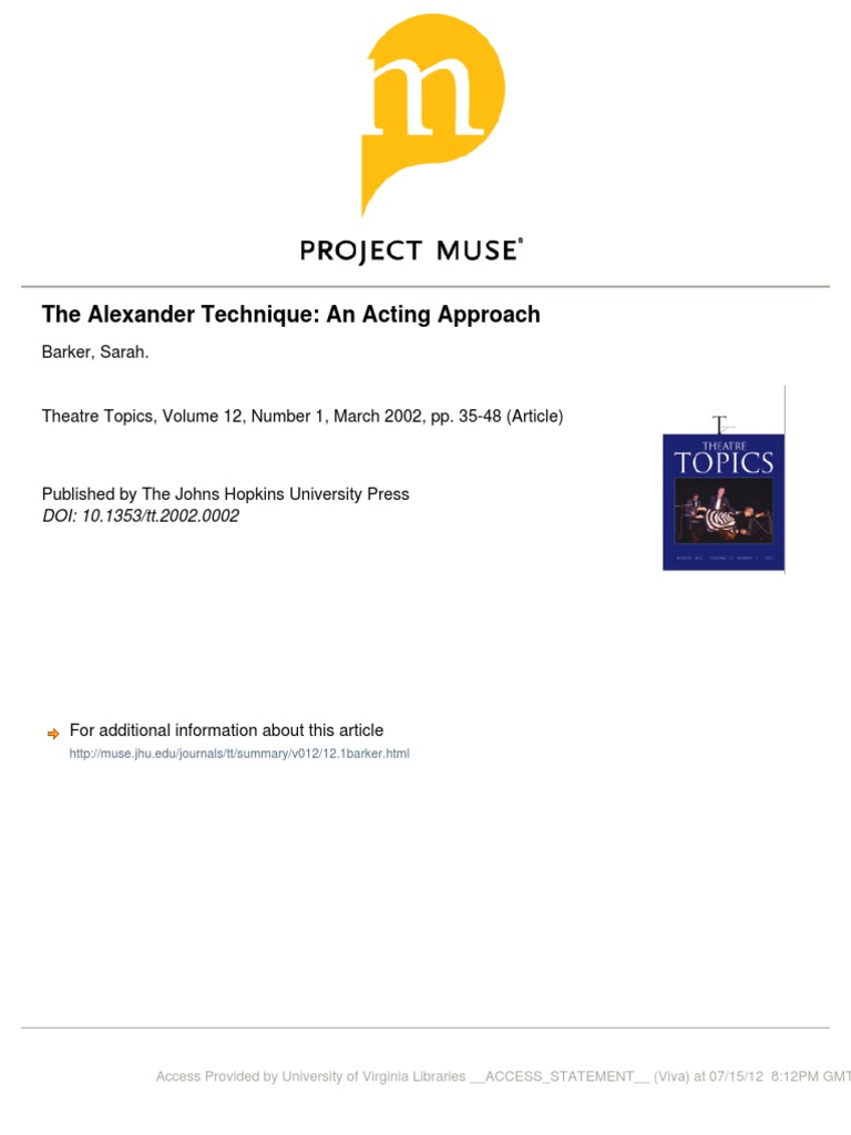 (Theatre Topics Vol. 12 Iss. 1) Barker, Sarah - The Alexander Technique ...