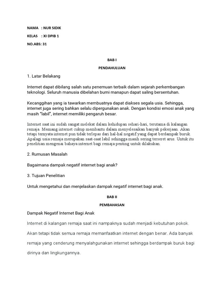 Nur Sidik Xi Dpib 1 Karya Ilmiah | PDF