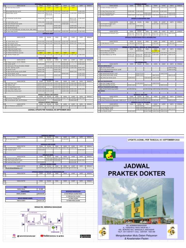 Jadwal Poli Reguler (BPJS) RS Hermina Makassar 5 September 2022 | PDF
