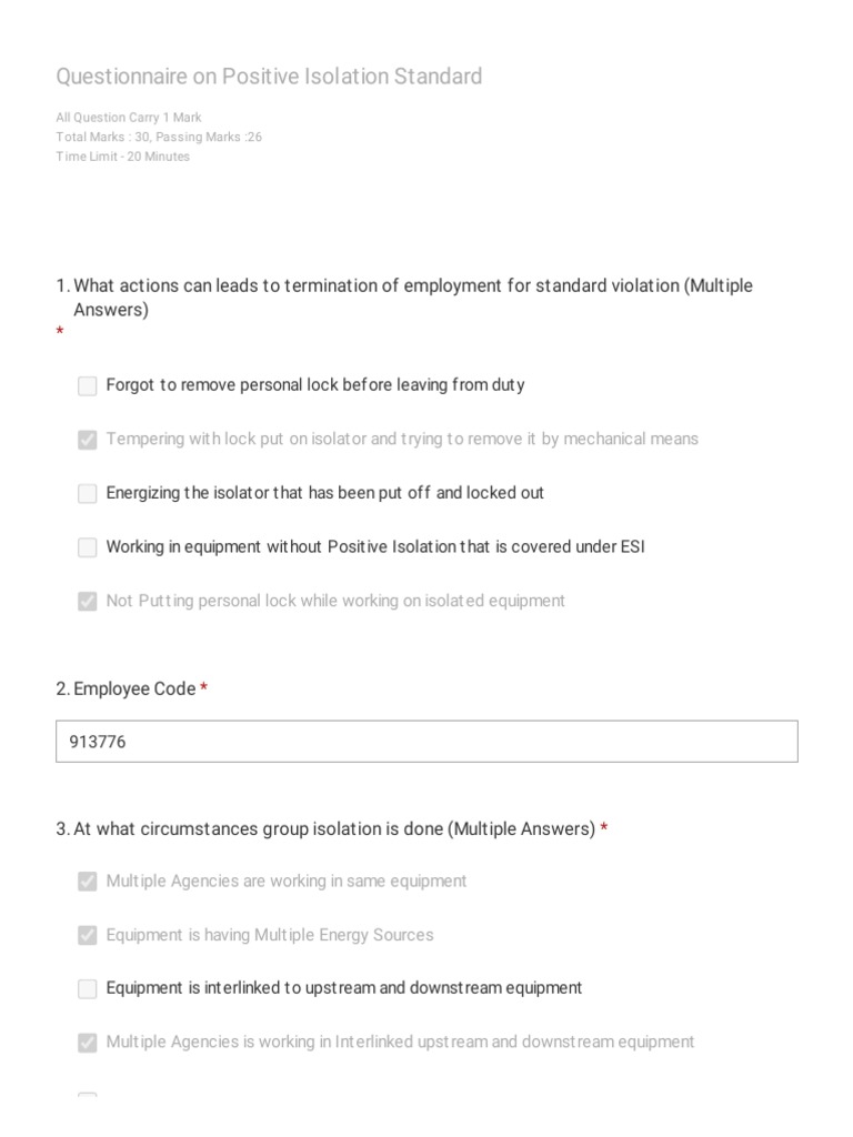 Questionnaire On Positive Isolation Standard | PDF