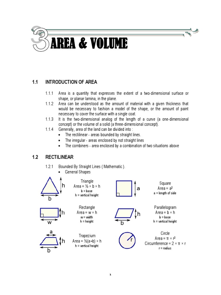 Area and Volume Formulas Cheat Sheet | PDF | Area | Geometry