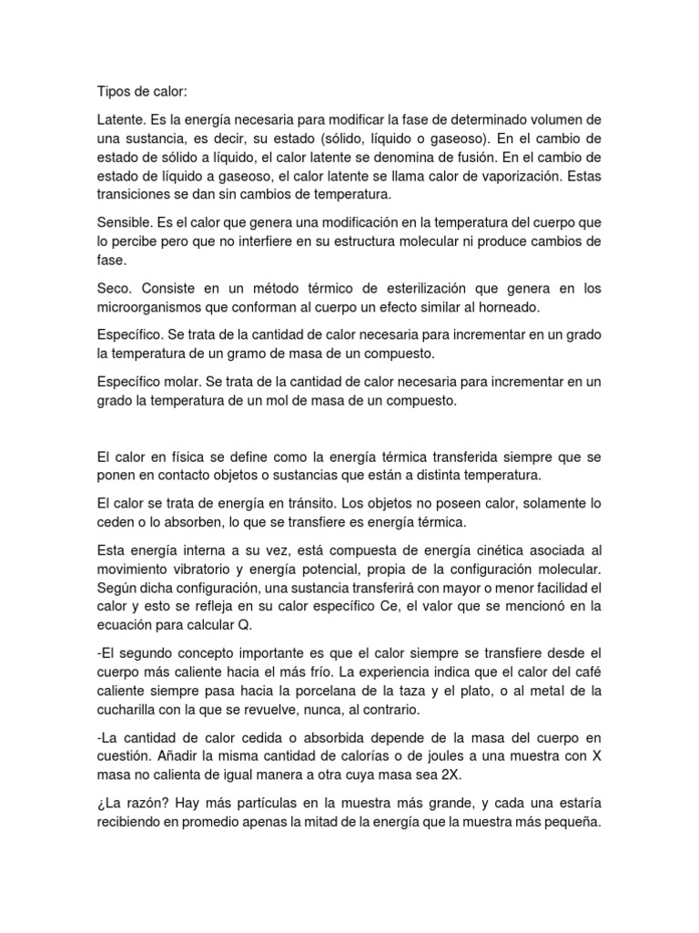 Tipos de Calor y sus Características | PDF | Calor | Temperatura
