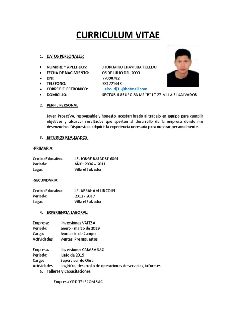 Curriculum Vitae de Jhon Jairo Chavarria | PDF | Crecimiento personal y ...